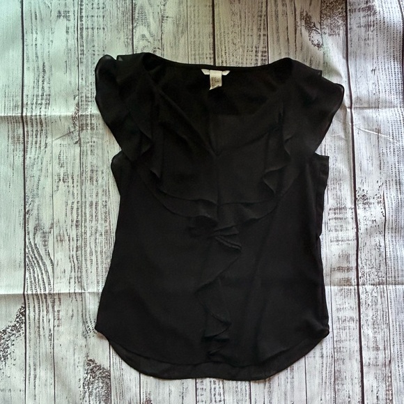 H&M | Tops | Black Hm Sheer Ruffled Blouse | Poshmark